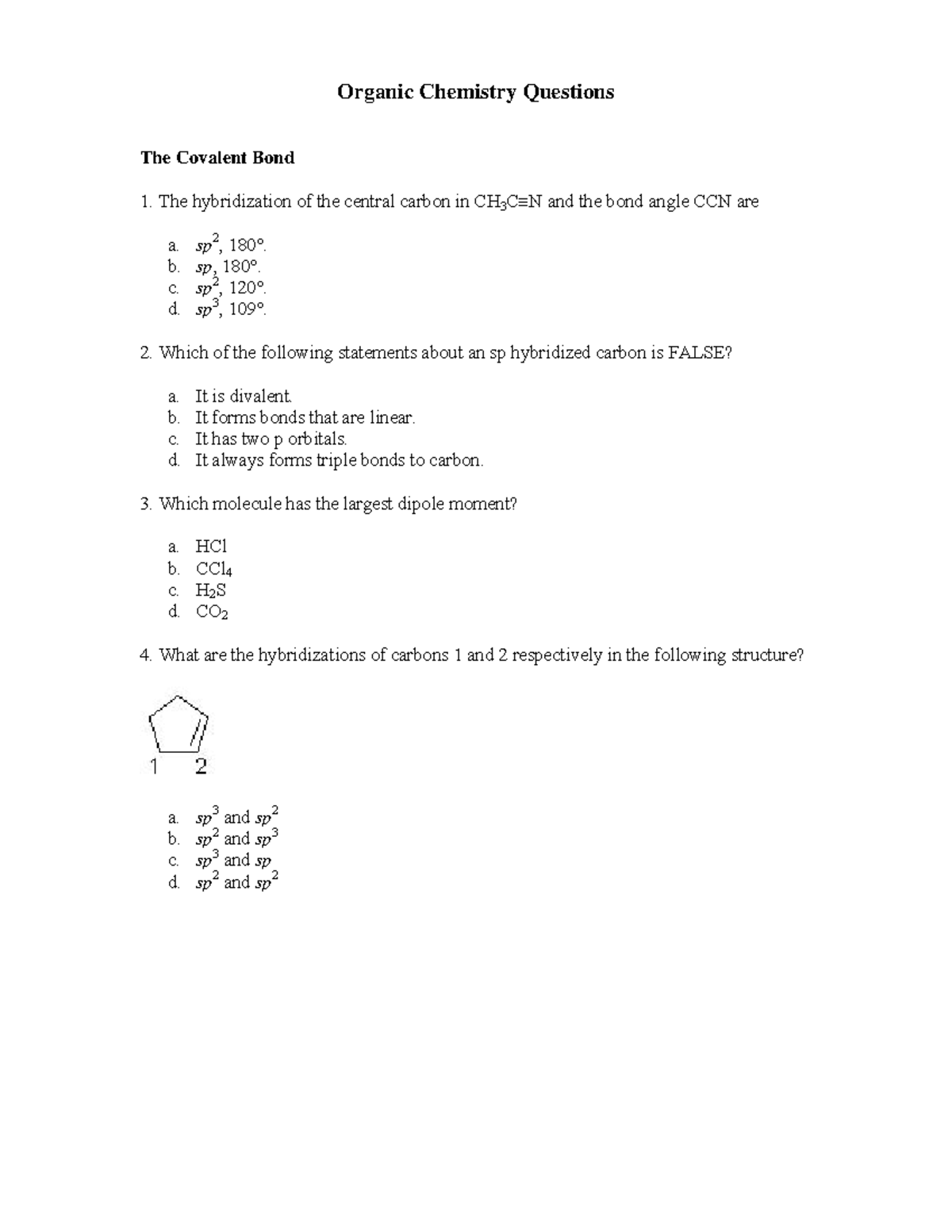 MCAT Review Smith - Practice test - Organic Chemistry Questions The ...