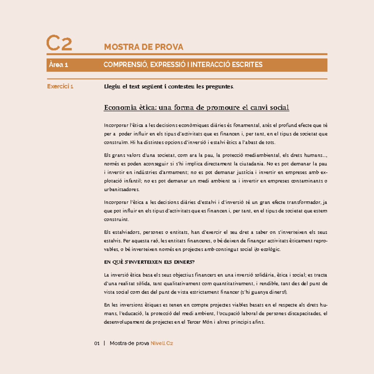 Nivell C2 Mostra de la prova - C Llegiu el text següent i contesteu les ...