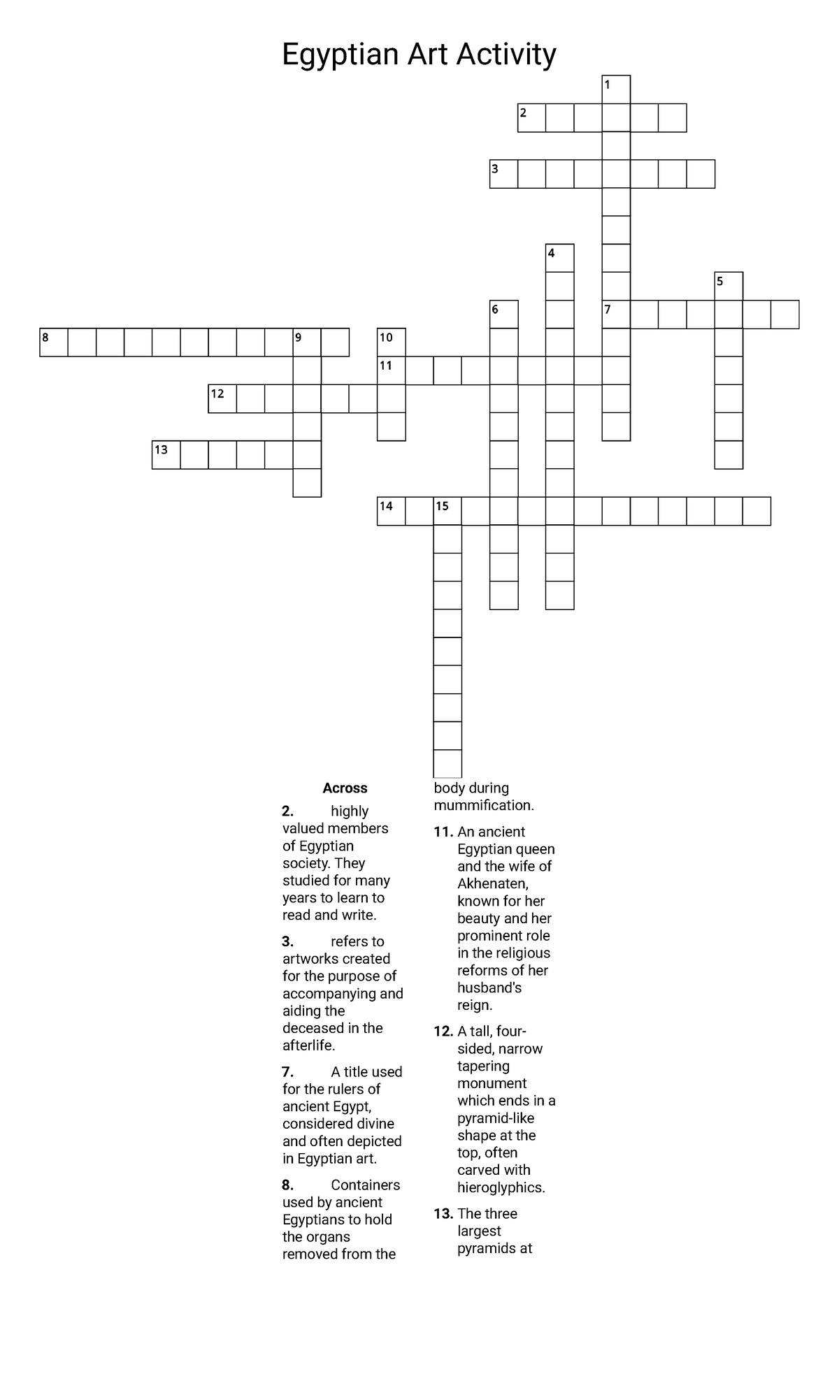 CAVE AND Egyptian ART Activities - Egyptian Art Activity Across 2 ...