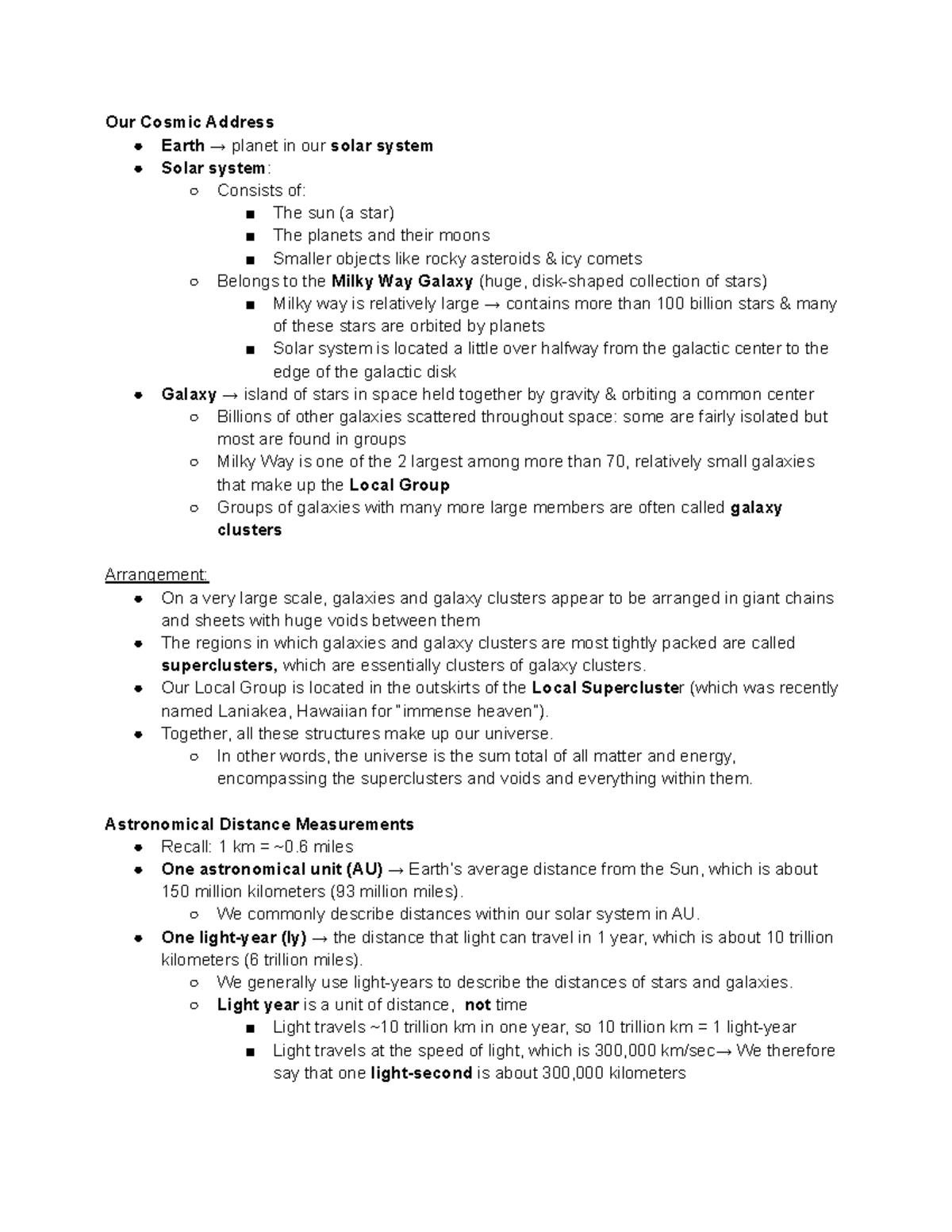 Unfinished Lesson 1 notes - Our Cosmic Address Earth → planet in our ...