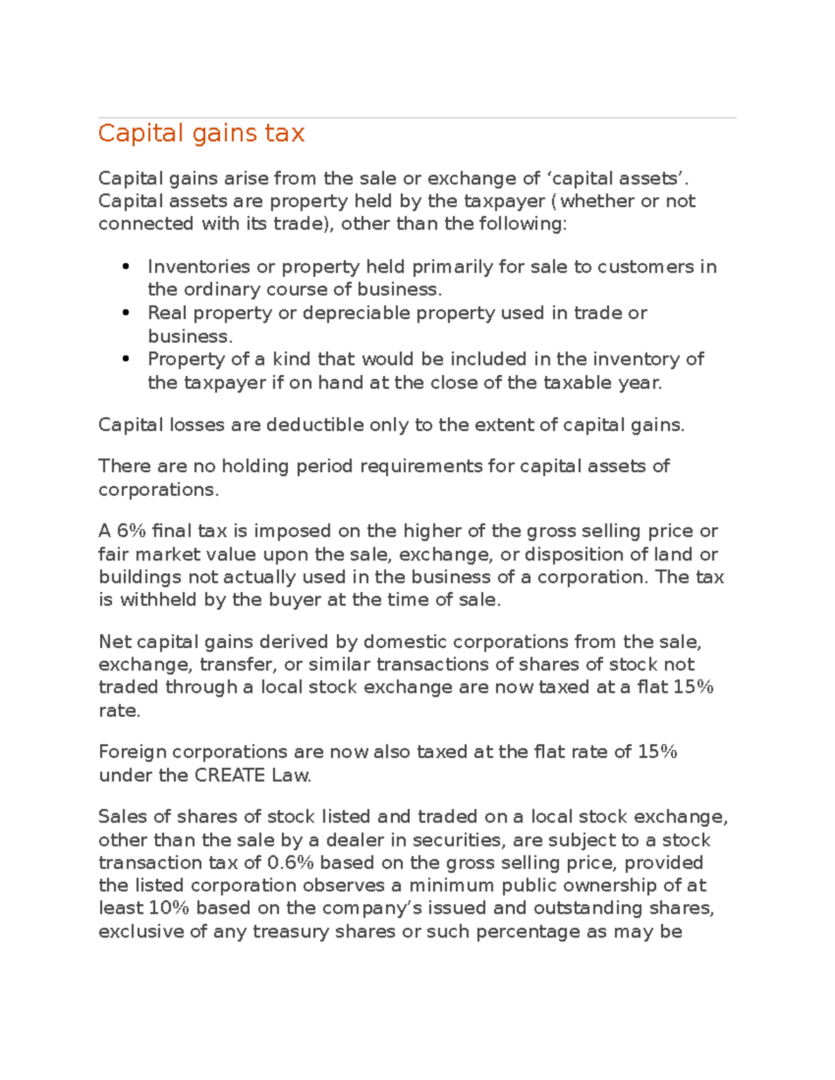 Capital gains tax lecture - Capital gains tax Capital gains arise from ...