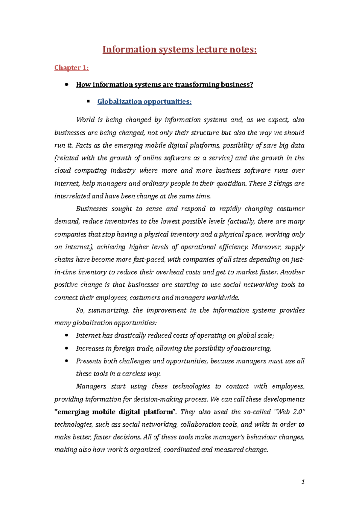 Information Systems Lecture Notes Information Systems Lecture Notes Chapter 1 How