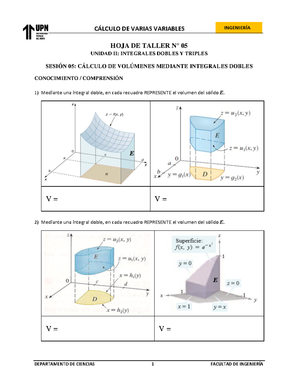 Taller de teoria 05 - CÁLCULO DE VARIAS VARIABLES HOJA DE TALLER N° 05 ...