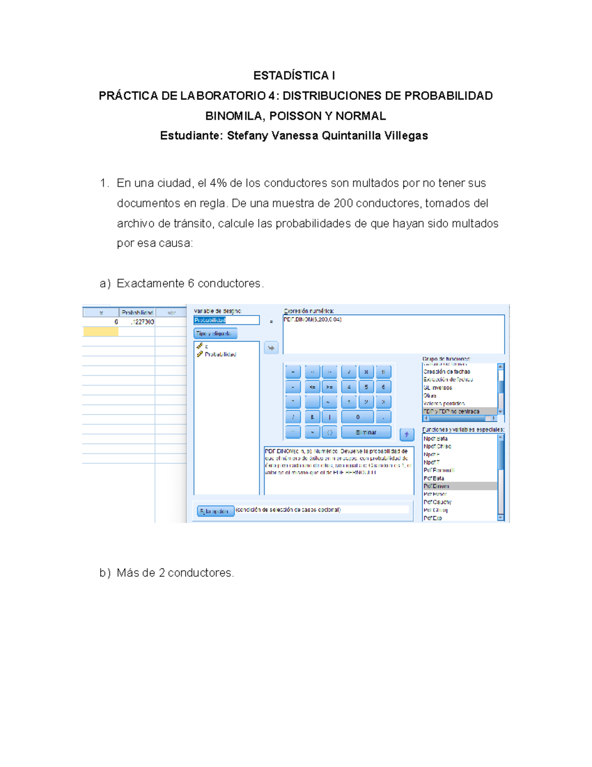 Práctica de laboratorio 4 Estadística - ESTADÍSTICA I PRÁCTICA DE ...