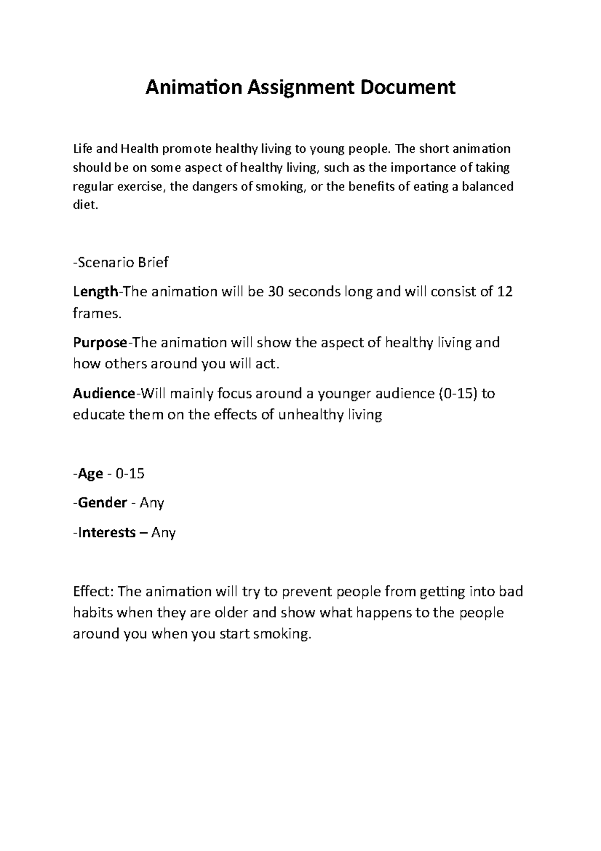 Animation Assignment Document 2 - Animation Assignment Document Life ...