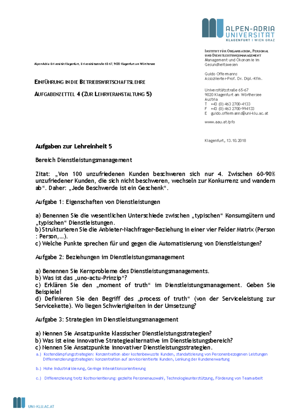 EF BWL Arbeitszettel 4 zur LE 5 WS 18 19 - Alpen-Adria-Universität ...