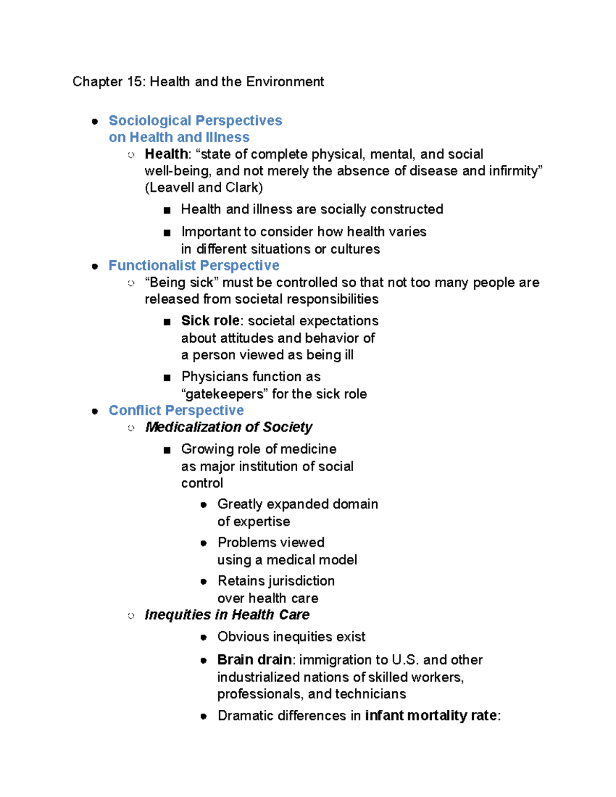 Chapter 15 Health and the Environment notes - Chapter 15: Health and ...