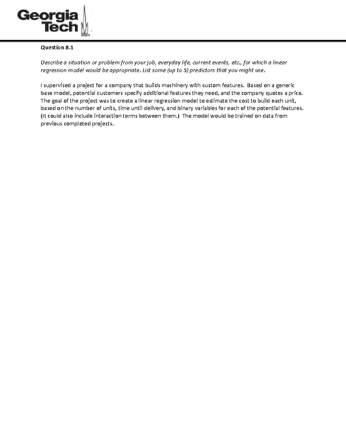 Solution 8 - asfsdf - Question 8. Describe a situation or problem from ...