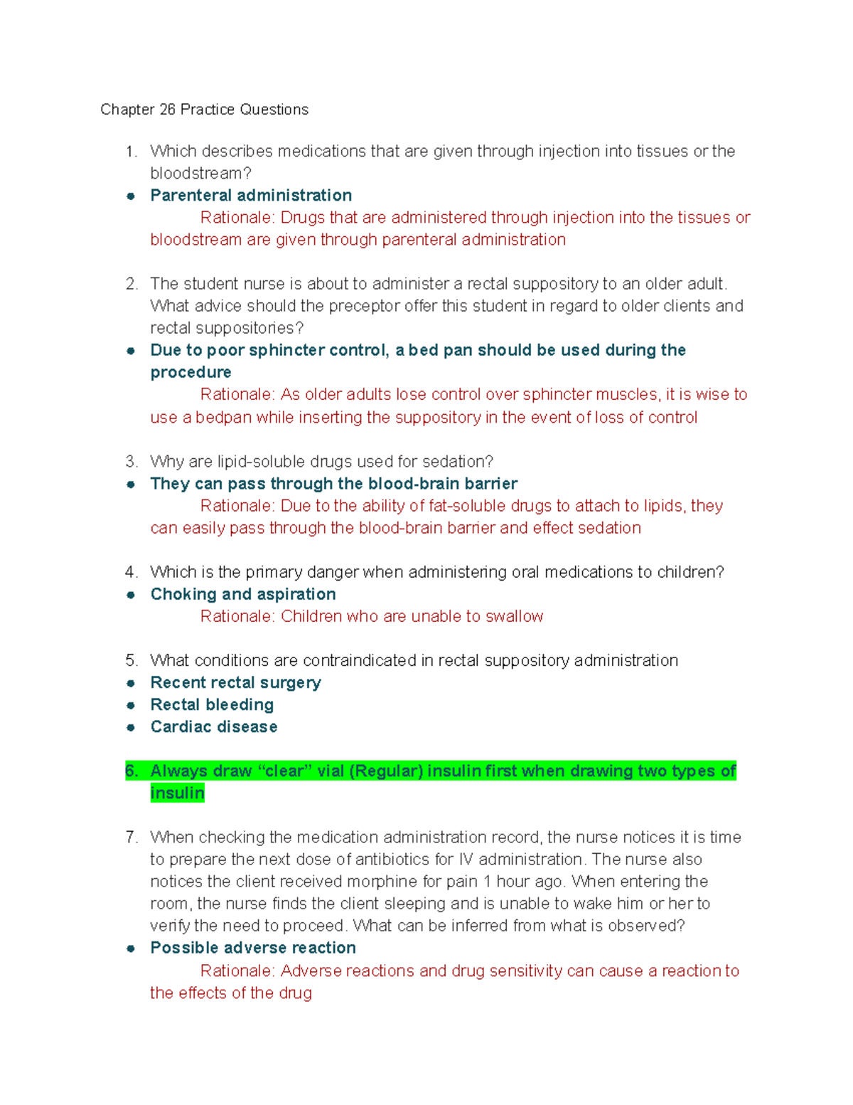Chapter 26 Practice Questions: Medication Administration and ...