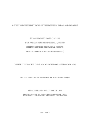 LAWS 1340 Written Assingment - INTERNATIONAL ISLAMIC UNIVERSITY ...