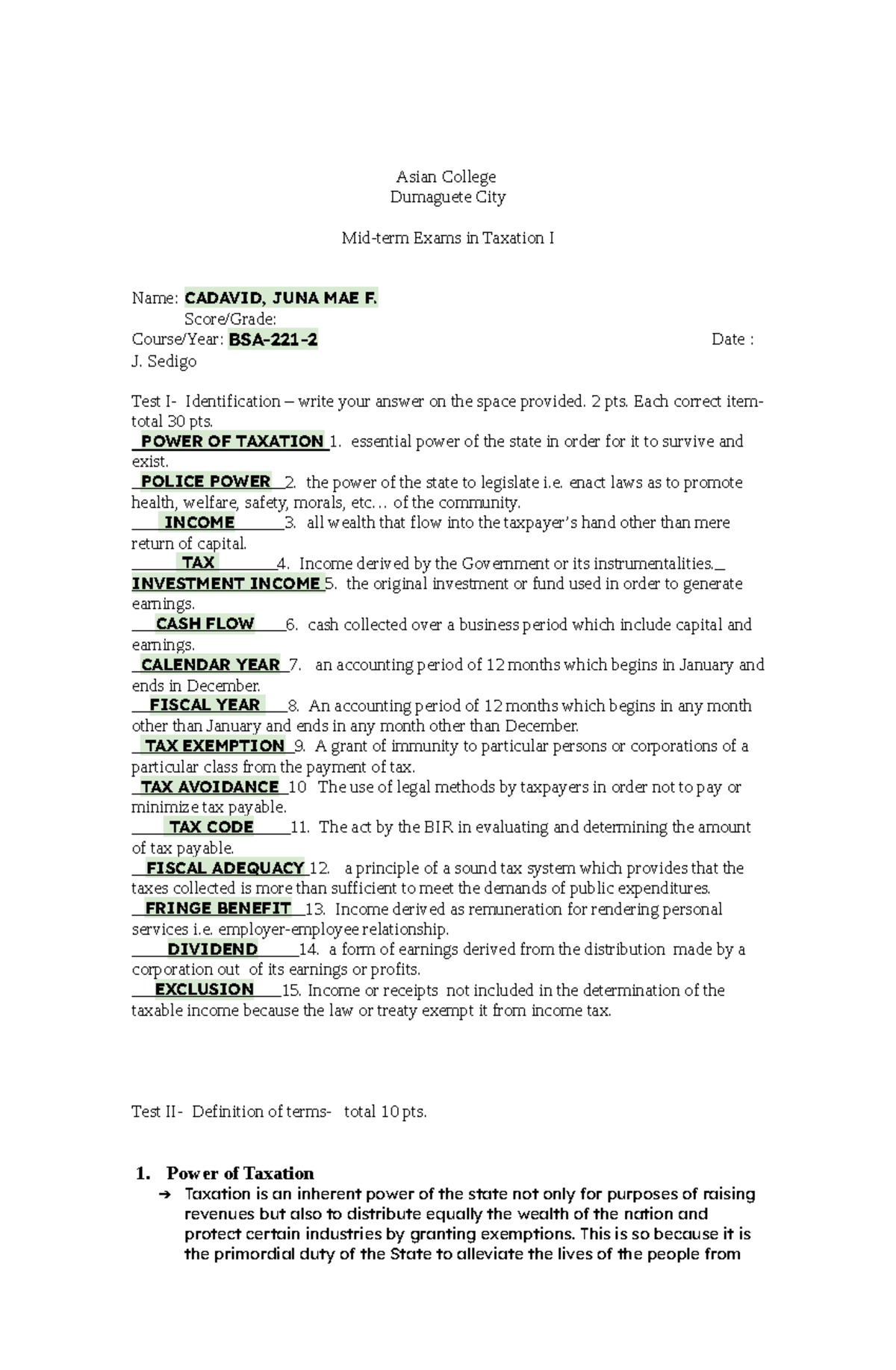 Midterm Exams-2022- Acsat Income Taxation - Asian College Dumaguete ...