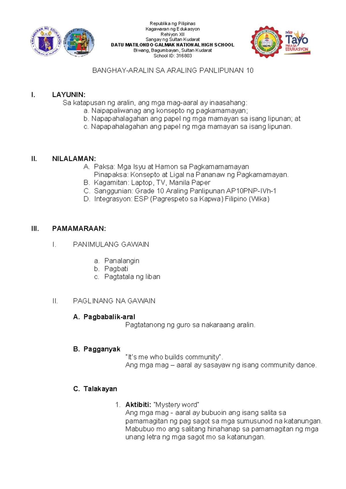 Ligal NA Pananaw NG Pagkamamayan - Republika ng Pilipinas Kagawaran ng ...