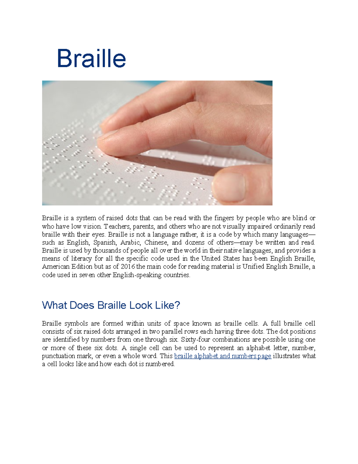 Brailles - NOTES - Braille Braille is a system of raised dots that can ...