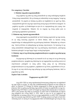 Komfil-4 - ANSWERS - I. Pre-Competency Pre-competency Checklist ...