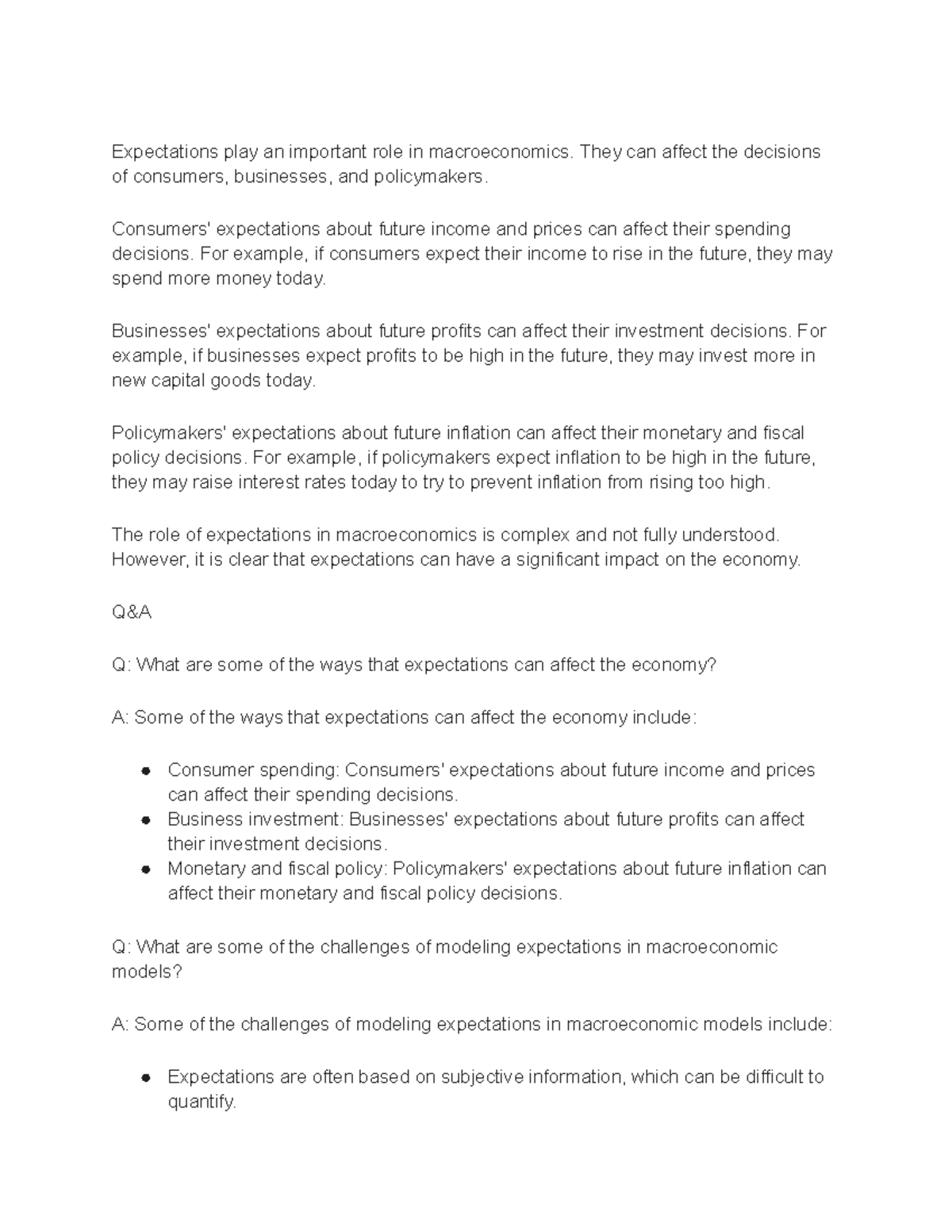 Lecture 8 The Role of Expectations in Macroeconomics - Expectations ...