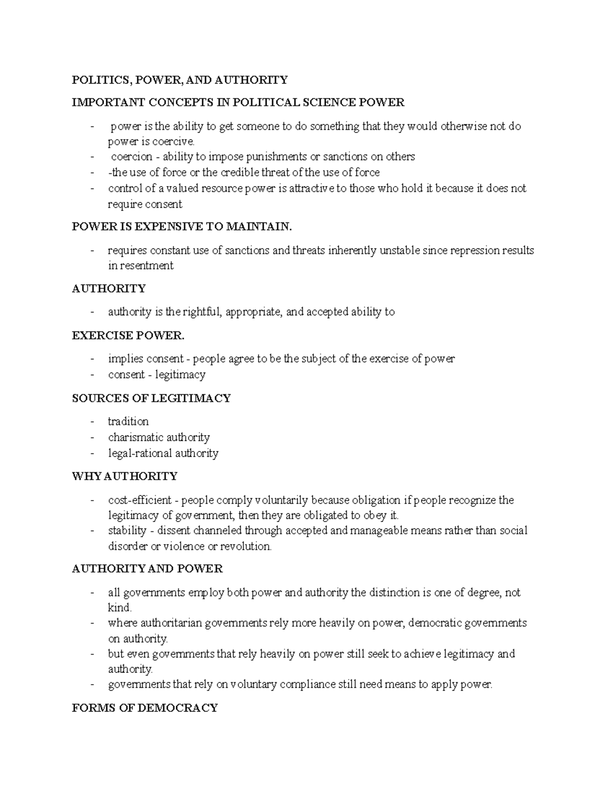 Gov notes 1 - Different Forms Of Government Around The World - POLITICS ...