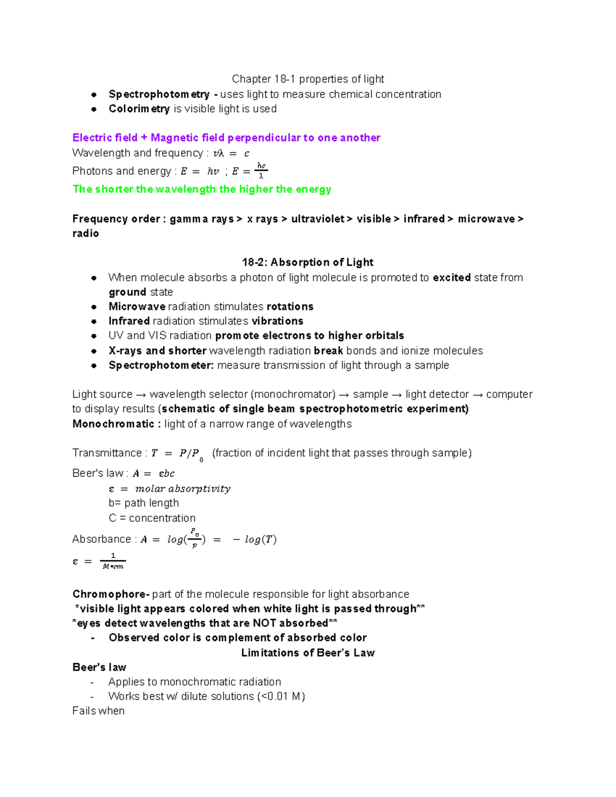 Quant notes ch 18,19,21,23,25 - Chapter 18-1 properties of light ...