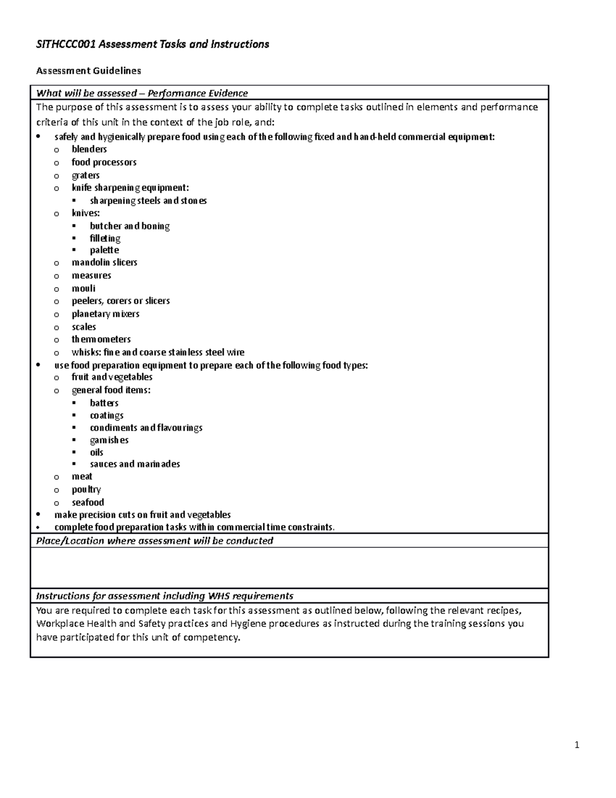 Sithccc 001 Assessment 5 - Practical Observation - SITHCCC001 Assessment Tasks and Instructions ...