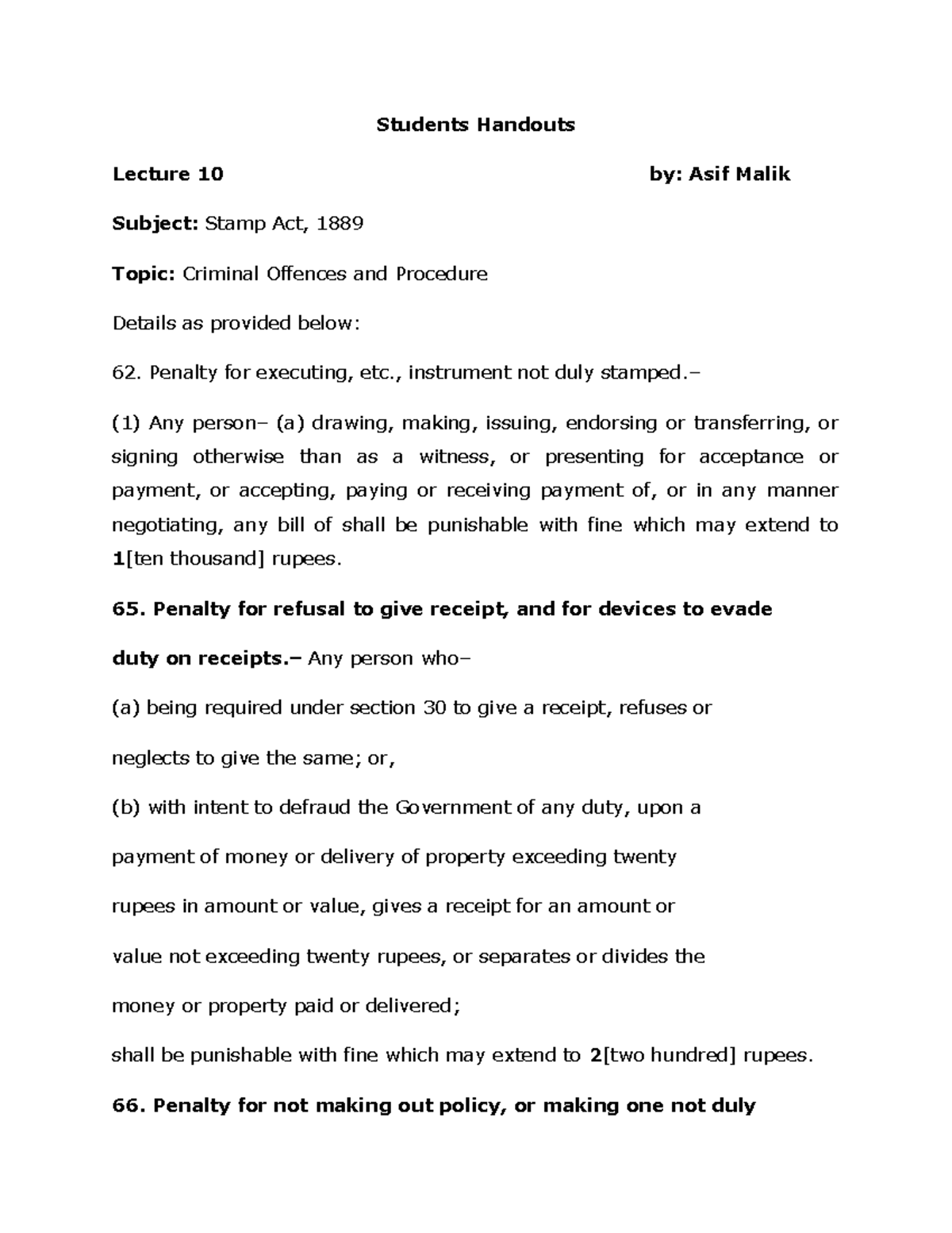 Students Handouts - Students Handouts Lecture 10 by: Asif Malik Subject ...