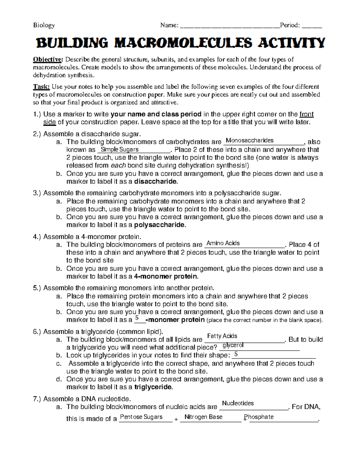 Kami Export - Building Macromolecules Activity Student Handout updated ...