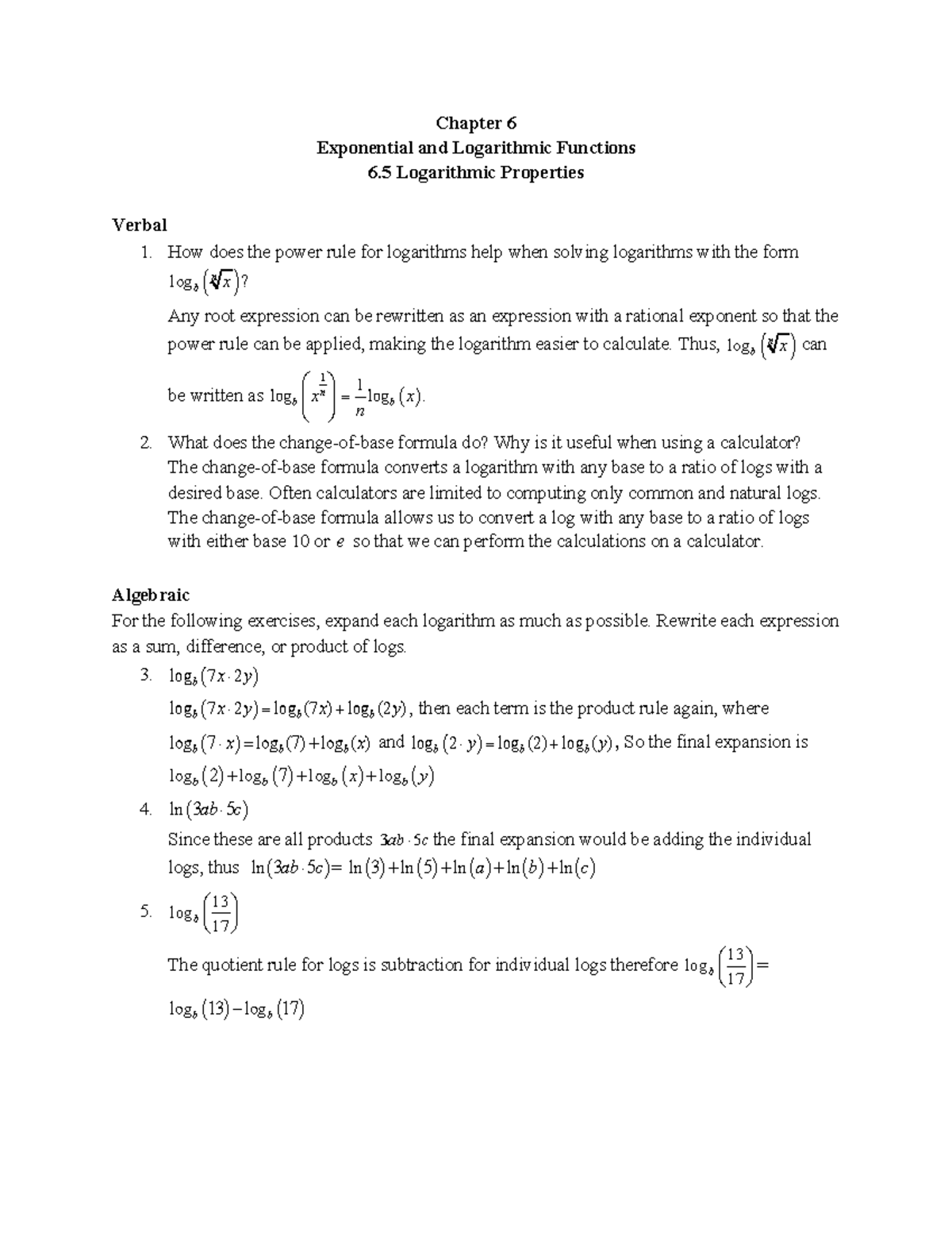 Cnx ca solutionsmanual 06 05 xyz - Chapter 6 Exponential and Logarithmic Functions 6 Logarithmic ...