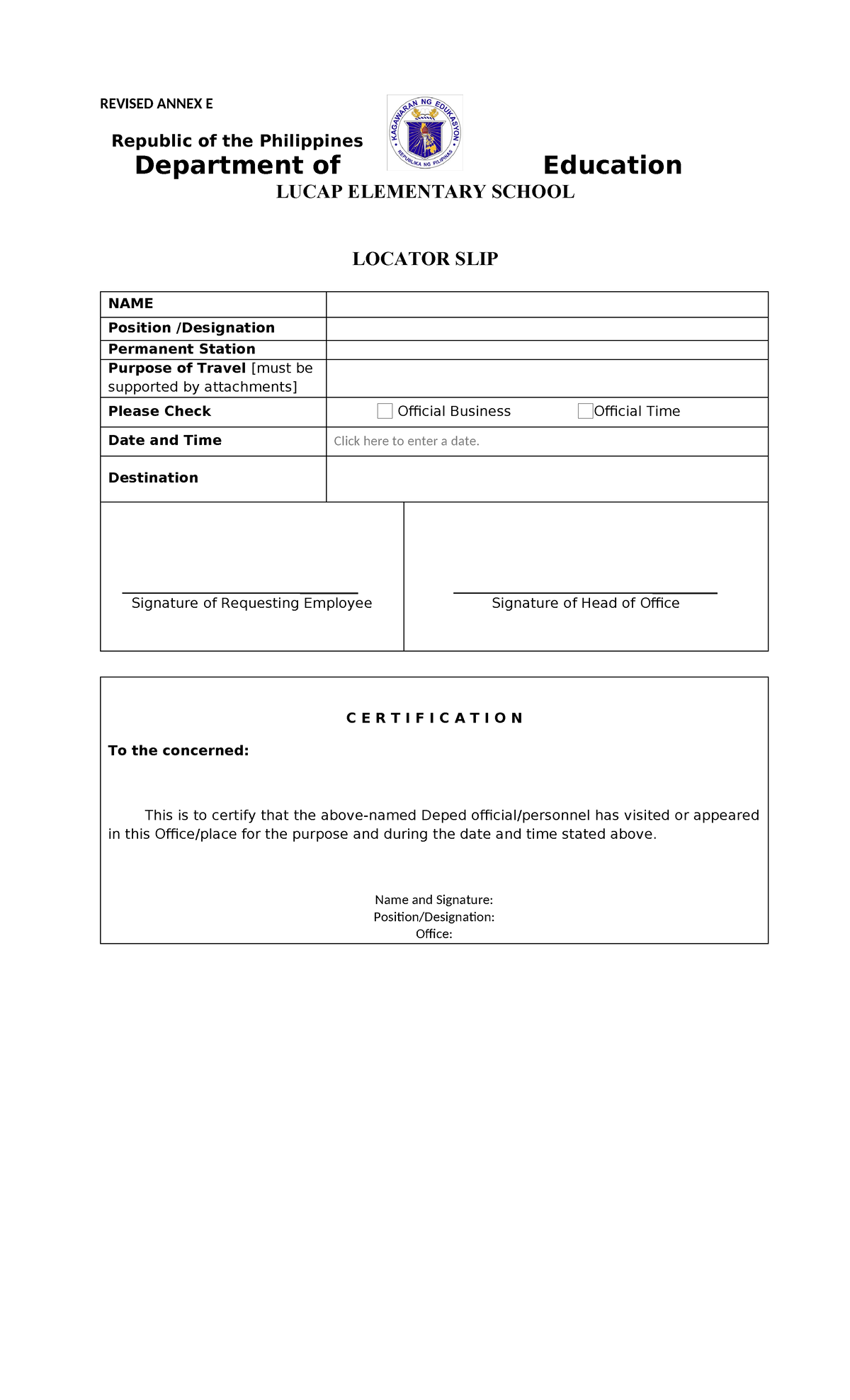Locators SLIP Lucap ES - Samples - REVISED ANNEX E Republic of the ...