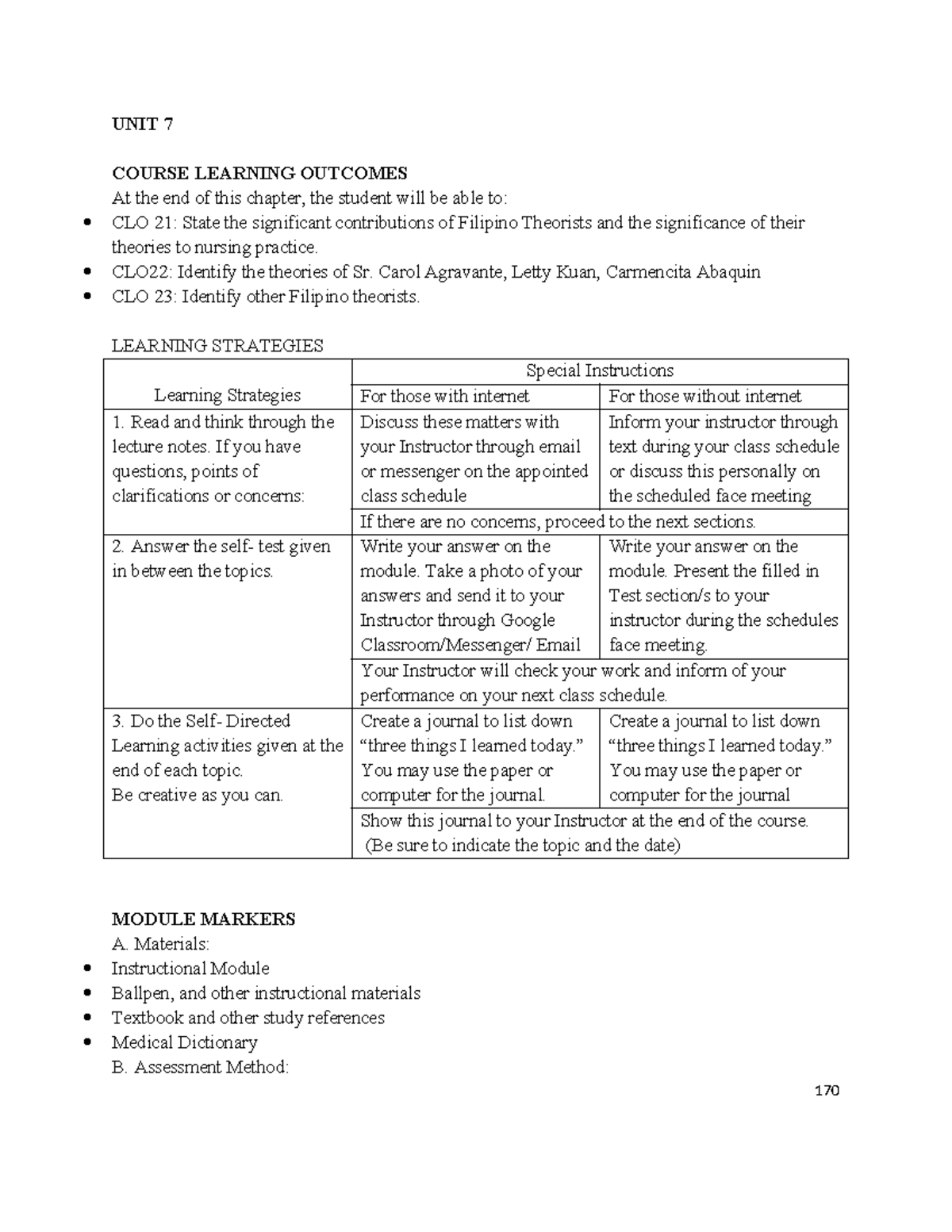 Topic-7 - NURSING - UNIT 7 COURSE LEARNING OUTCOMES At the end of this ...