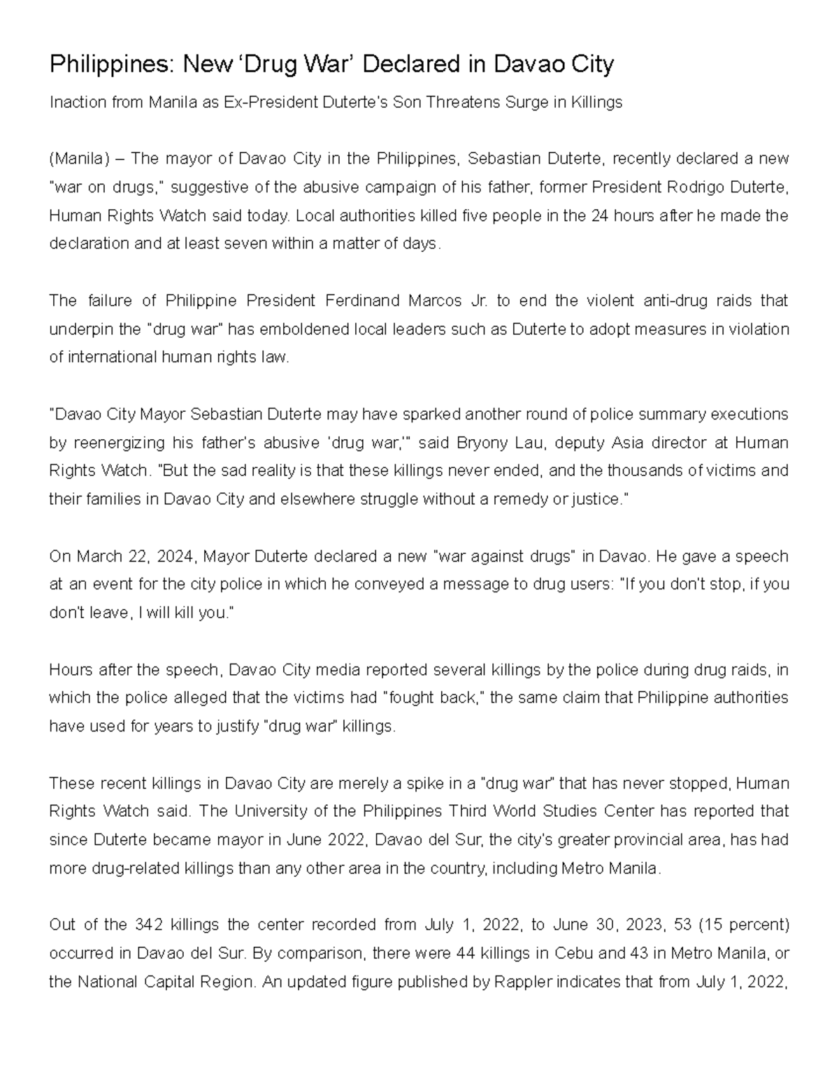 Philippines New ‘Drug War’ Declared in Davao City - Local authorities ...