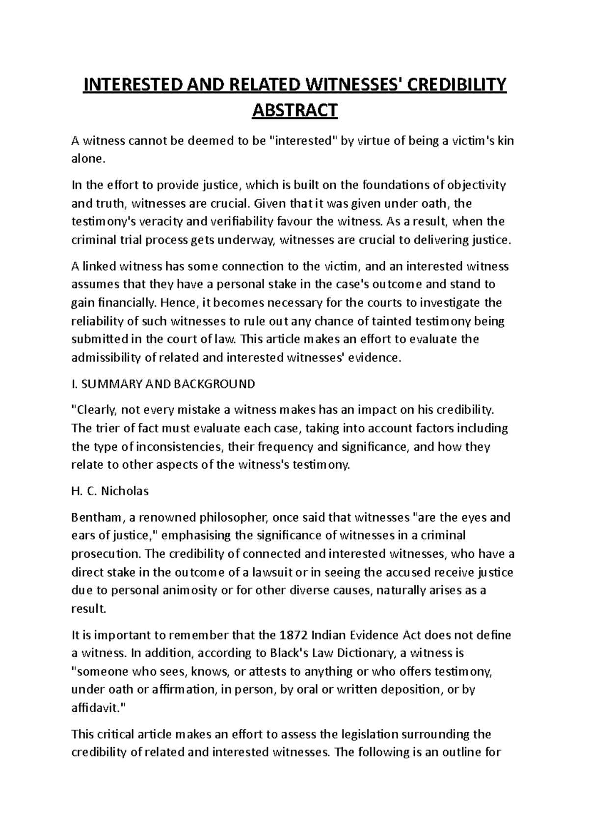 Credibility OF Related AND Interested Witnesses - INTERESTED AND ...