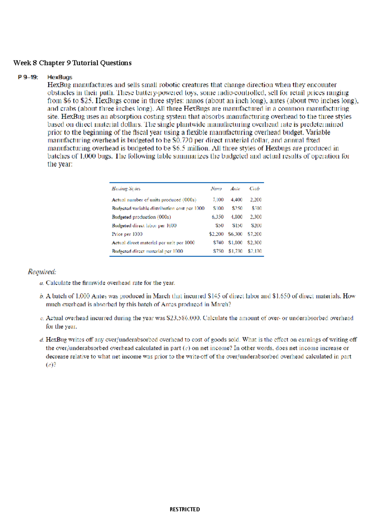 P9-19 answer - tutorial - Accounting For Strategic Management - Week 8 Chapter 9 Tutorial ...