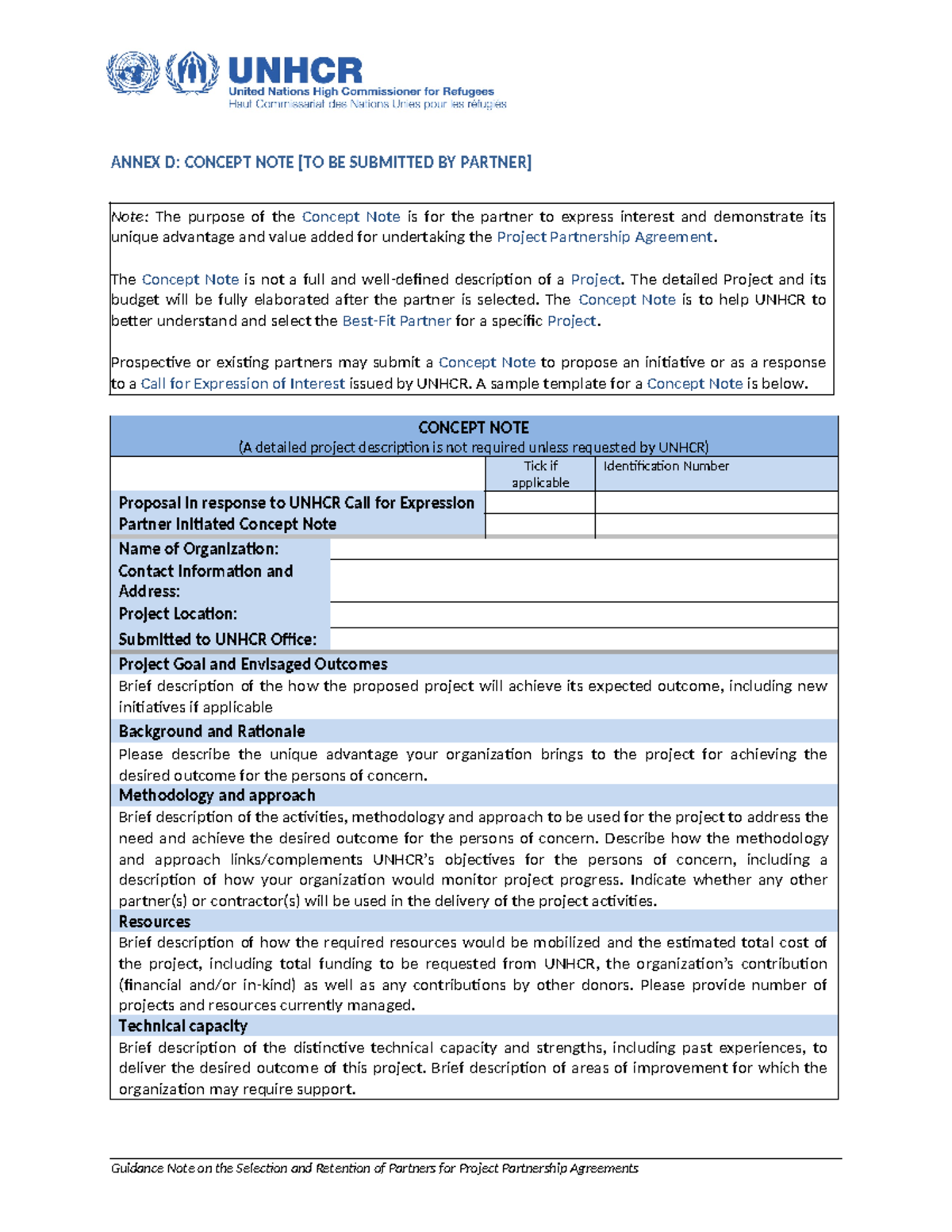 Unhcr Concept Note Template - ANNEX D: CONCEPT NOTE [TO BE SUBMITTED BY ...