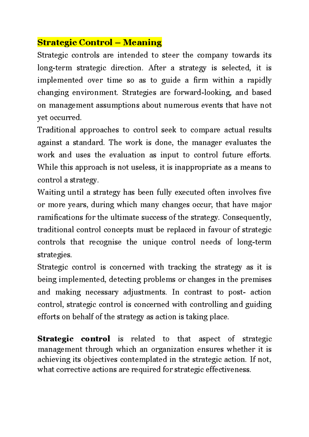 Strategic Control - Lecture Notes - Strategic Control – Meaning ...