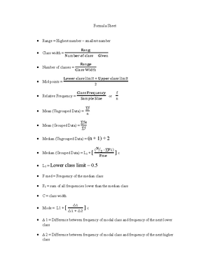 Formula Sheet 2 - Formula Sheet Binomial distribution: a. Q = 1 – p b ...