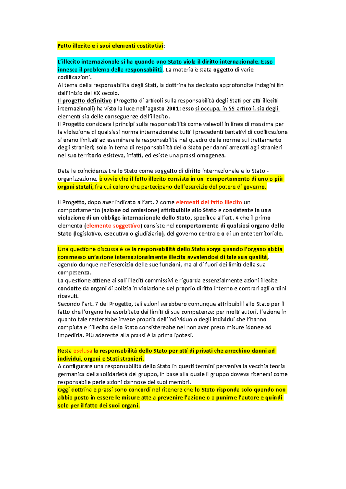 Illecito Internazionale - Fato illecito e i suoi elemeni cosituivi : L ...