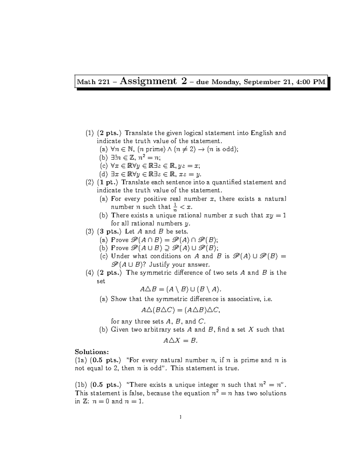 Math 221 Assignment 2 Solution - Math 221 –Assignment 2– due Monday ...