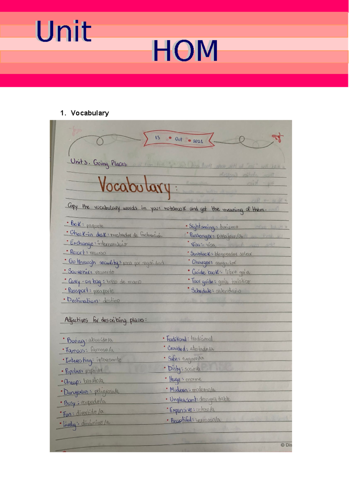 UNIT 3 Homework - UNIT 3 - 1. Vocabulary UnitUnit 3 HOM EWO HOM EWO 2 ...