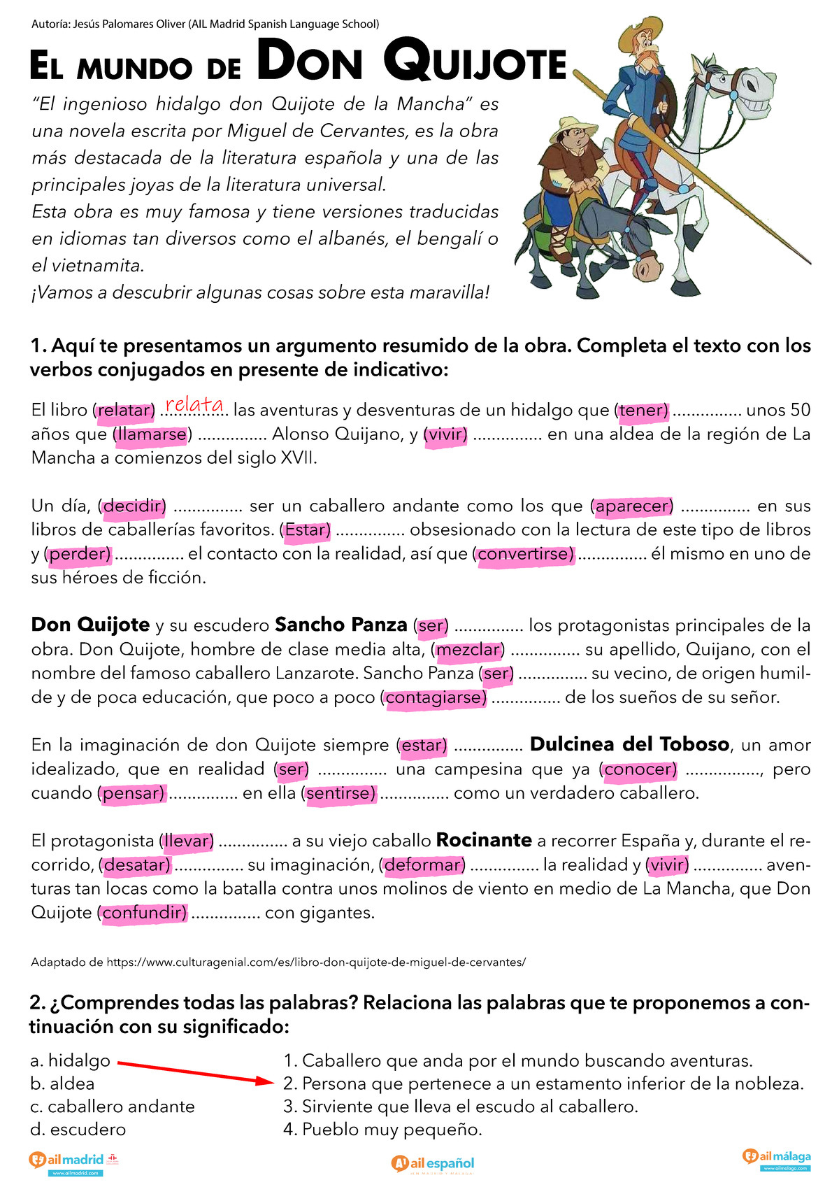 Actividad espanol don quijote principiantes - EL MUNDO DE DON QUIJOTE 1 ...