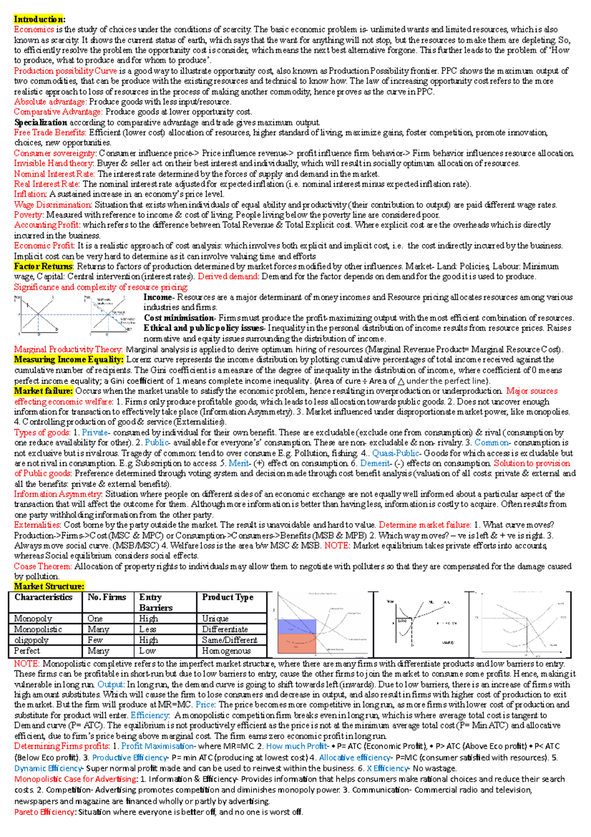 ECON1001 Cheat sheet - Introduction: Economics is the study of choices ...