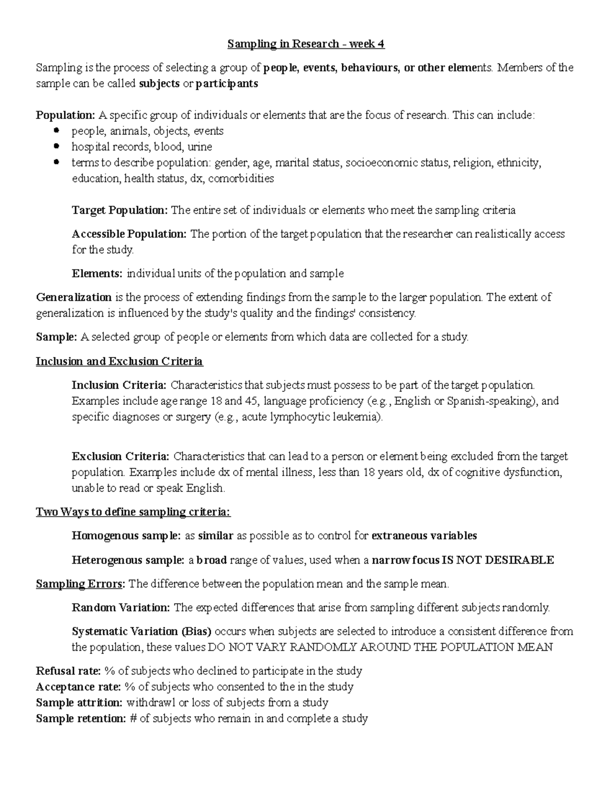 Sampling in Research week 4 lecture - Sampling in Research - week 4 Sampling is the process of ...