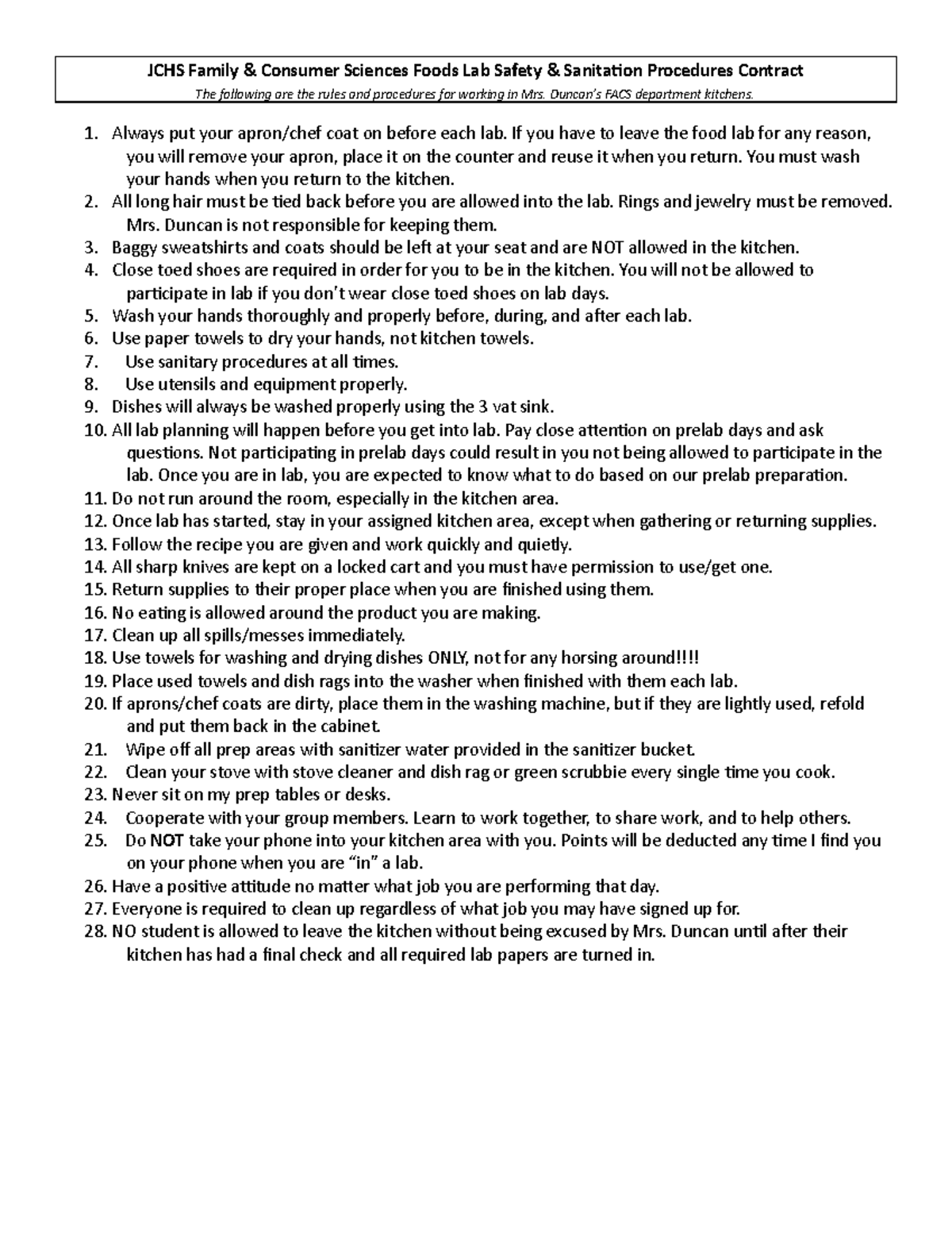 Food Laboratoty Guidelines and Rules - JCHS Family & Consumer Sciences ...