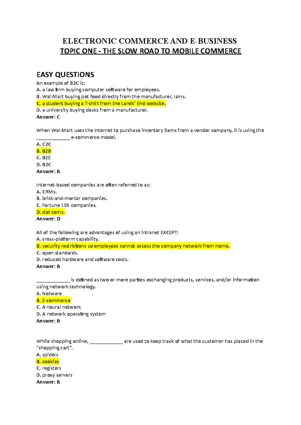 M-Commerce 522 Topic 1-3 - ELECTRONIC COMMERCE AND E-BUSINESS TOPIC ONE ...