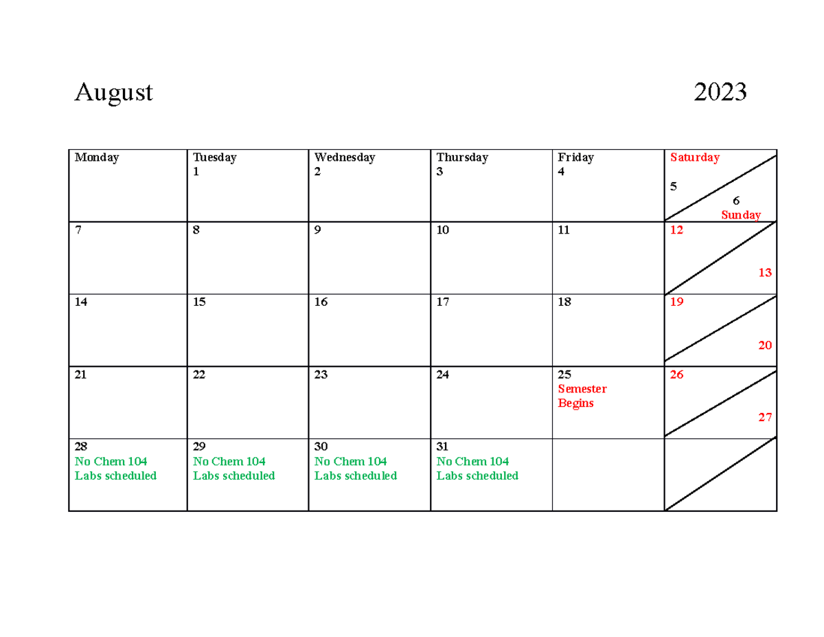 Calendar with Experiments - August 2023 Monday Tuesday 1 Wednesday 2 ...