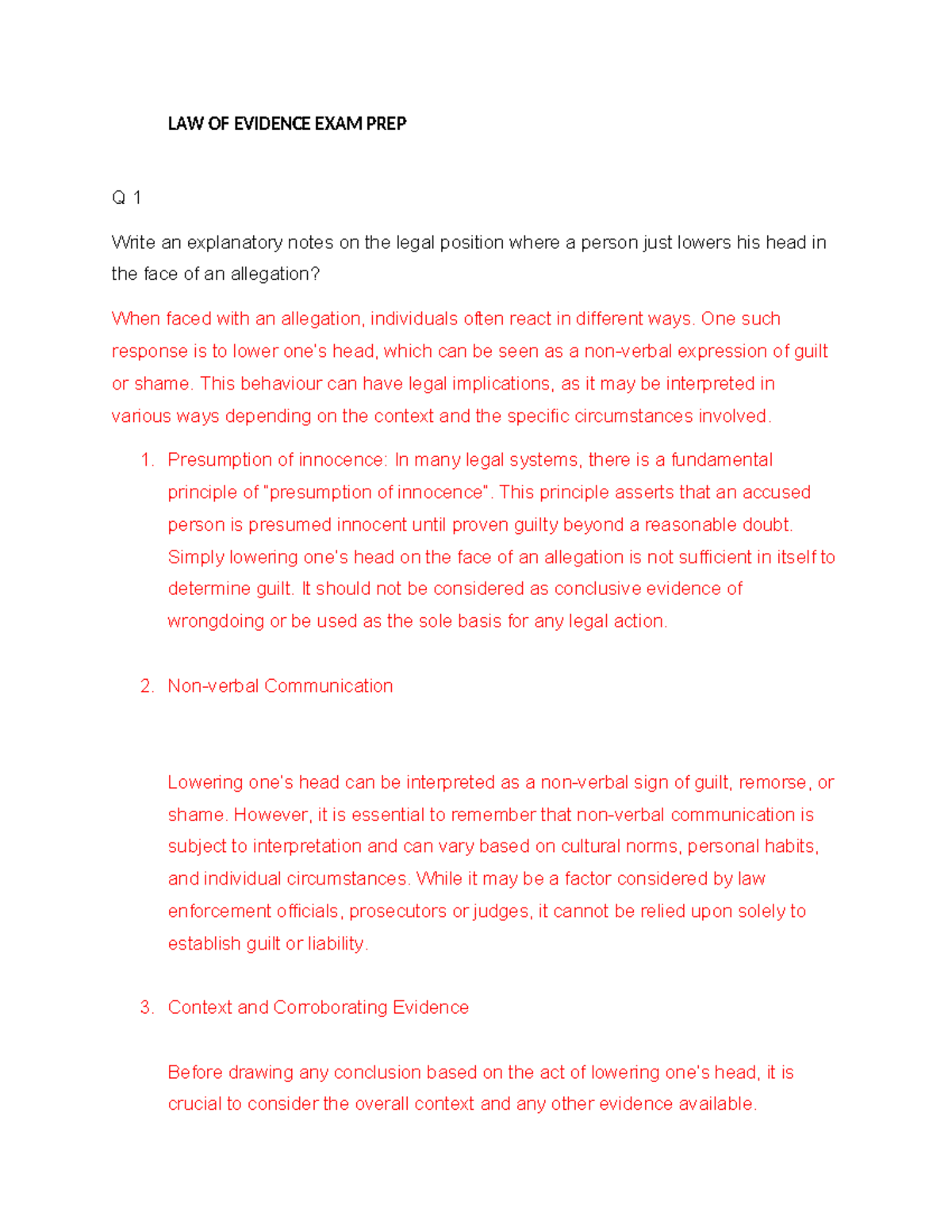 LAW OF Evidence EXAM - Expected exam questions - LAW OF EVIDENCE EXAM ...