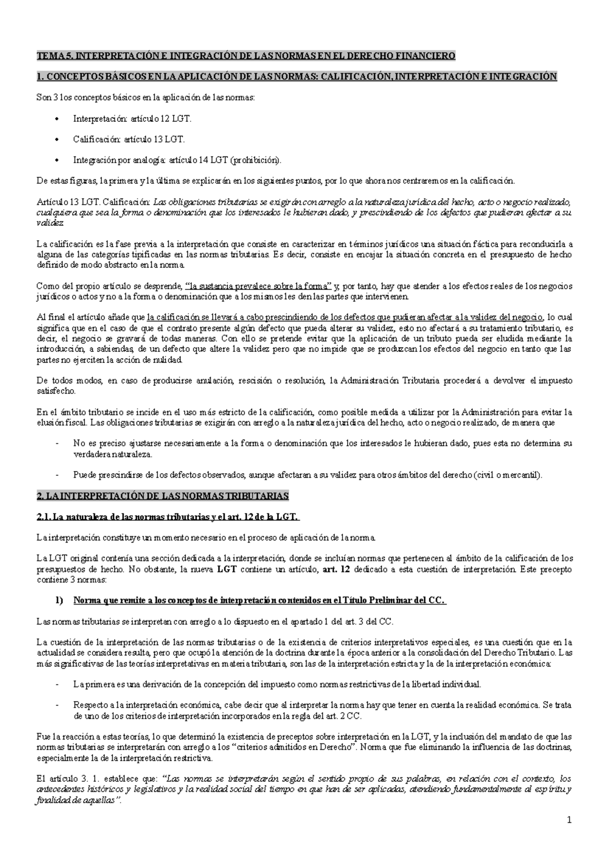 Unidad 5 GP completo - TEMA 5. INTERPRETACIÓN E INTEGRACIÓ N DE LAS NORMAS EN EL DERECHO ...