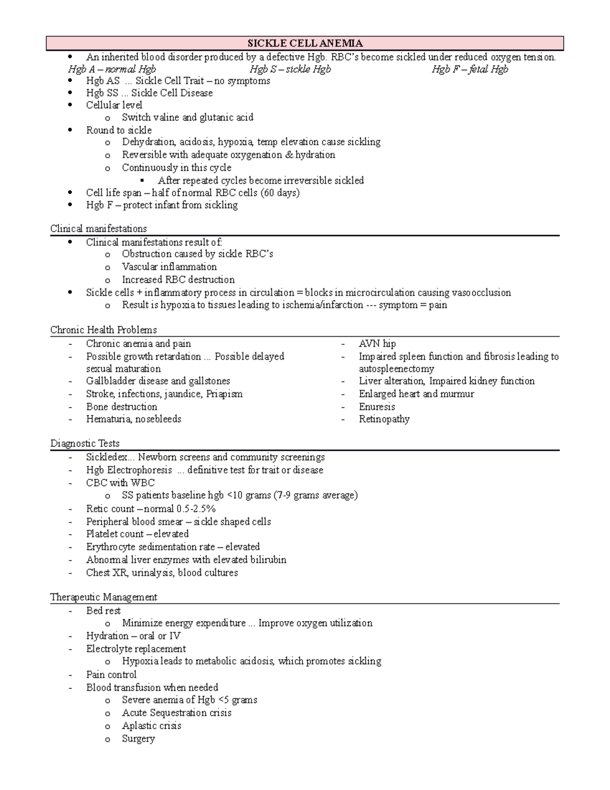 Sickle Cell Anemia - n/a - SICKLE CELL ANEMIA An inherited blood ...