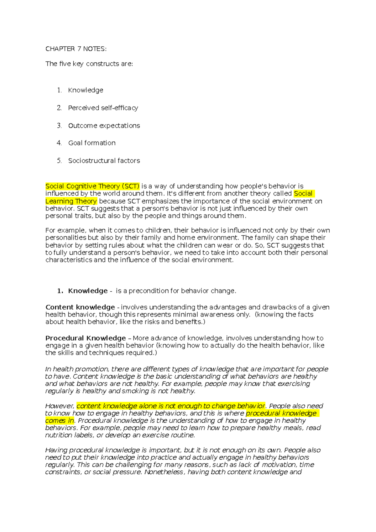 Notess - Notes SCT - CHAPTER 7 NOTES: The five key constructs are: 1 ...