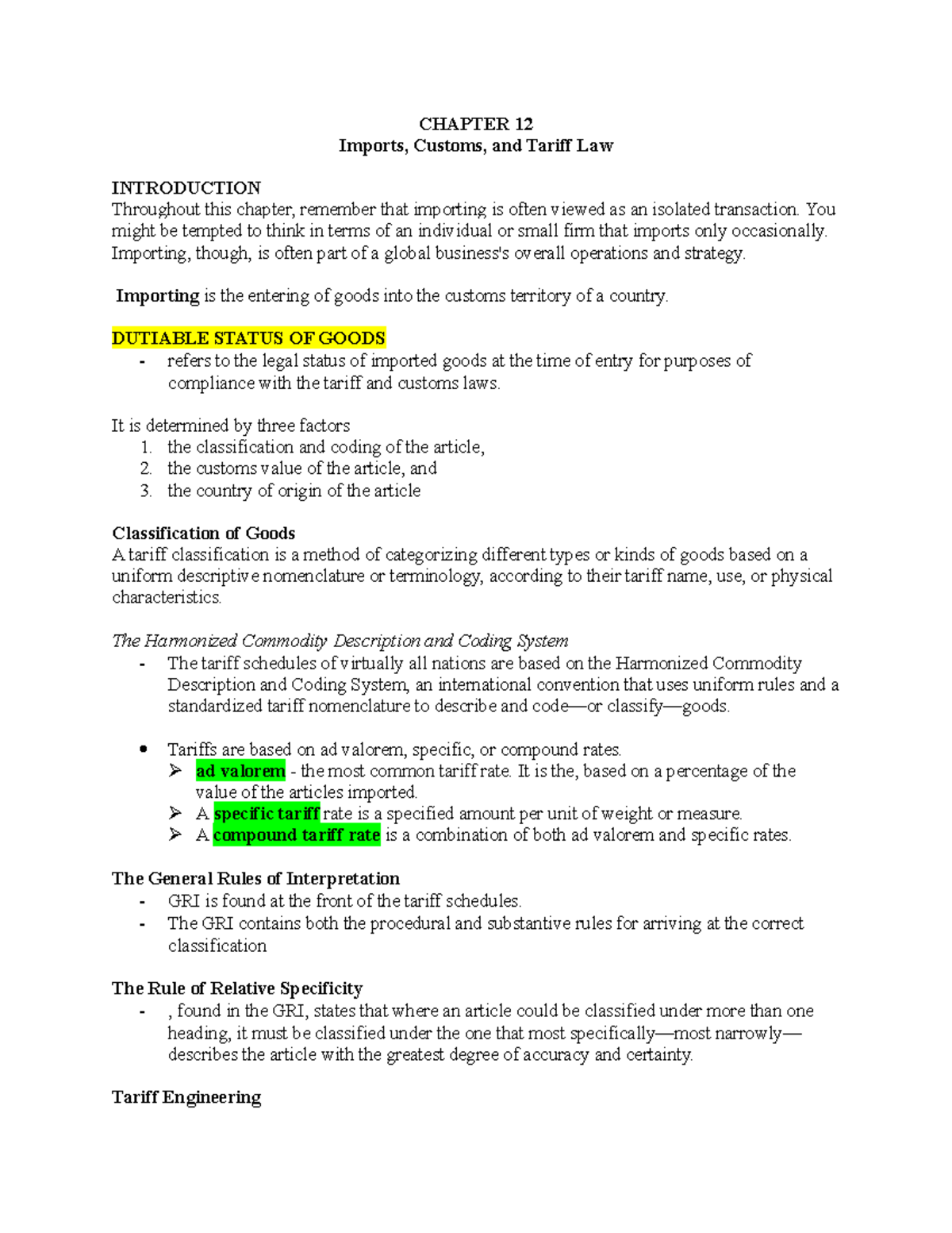 Chapter 12 Imports, Customs, and Tariff Law - CHAPTER 12 Imports ...