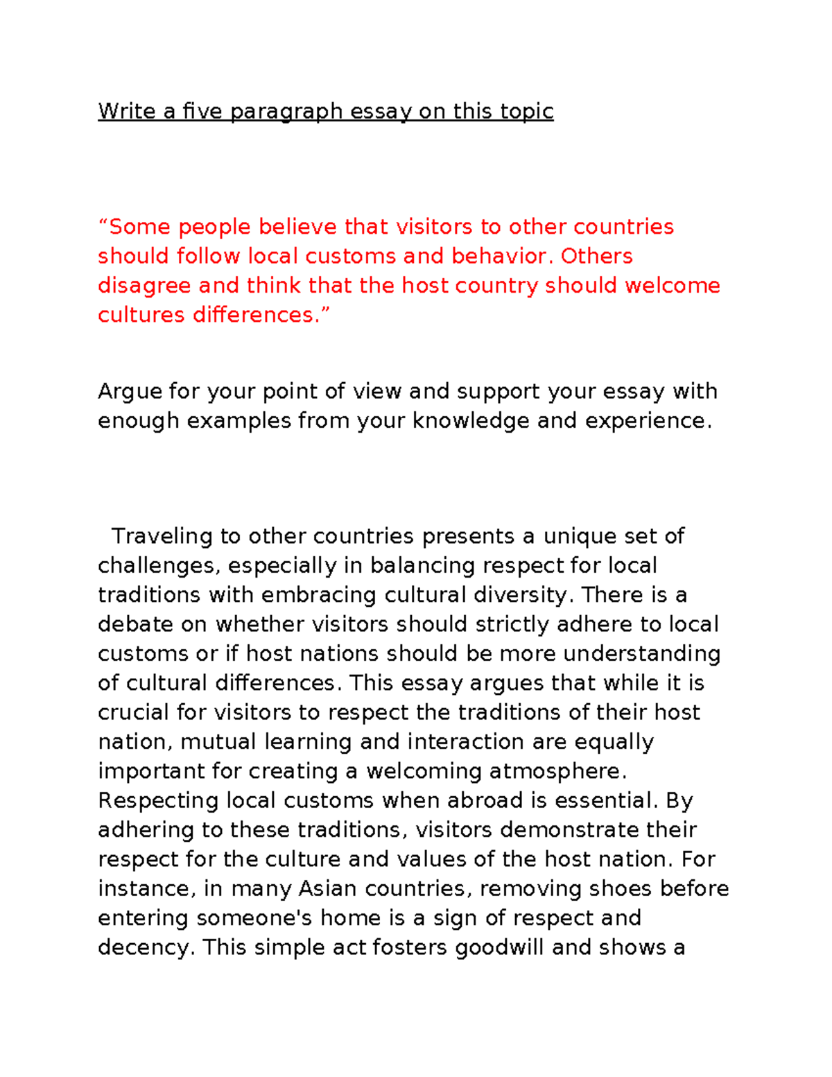 Academic writing final exam - Write a five paragraph essay on this ...
