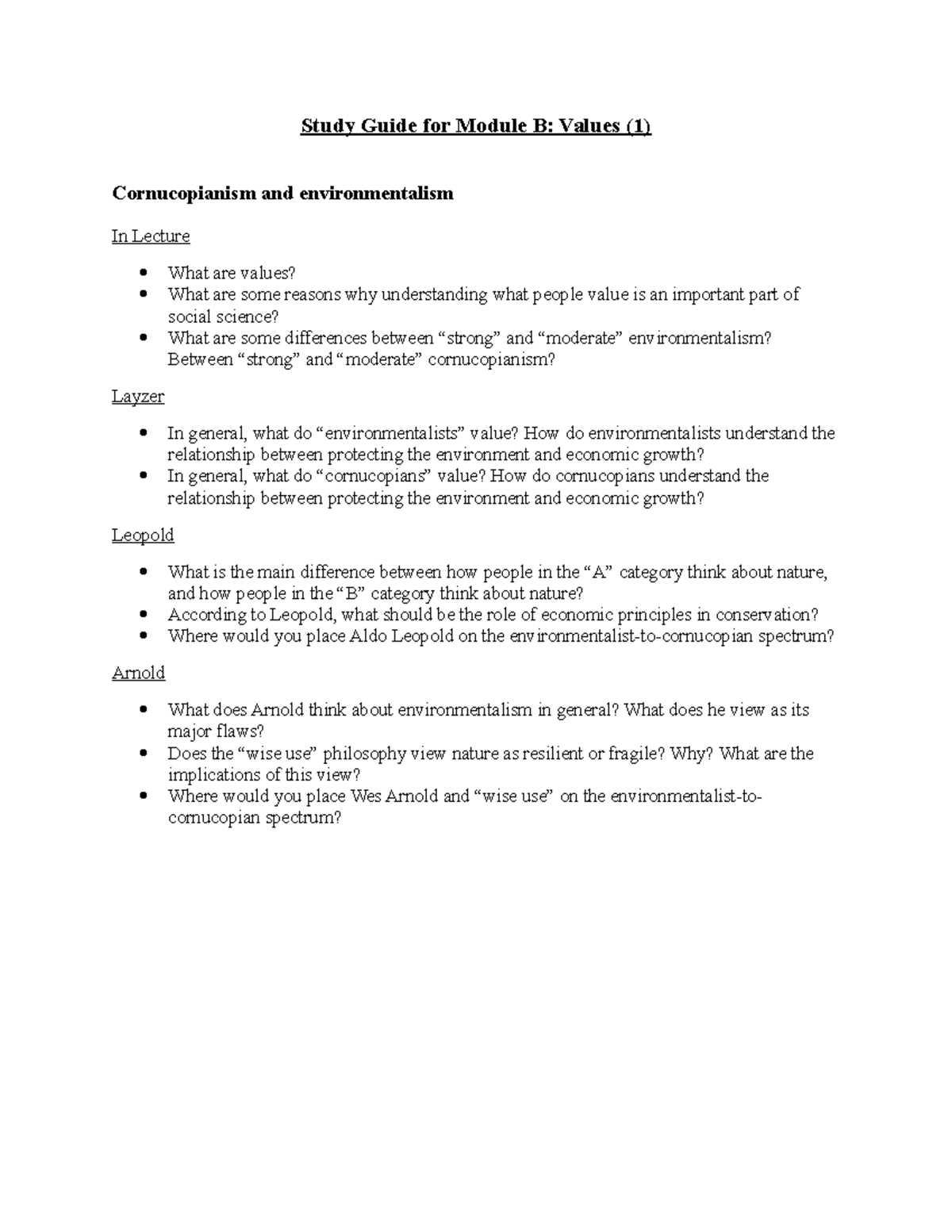 Study Guide for B-1, Cornucopianism and environmentalism - Study Guide ...