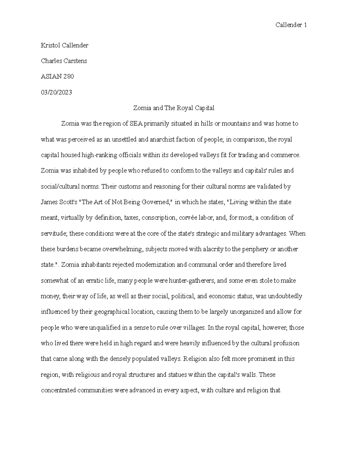 Asian Studies Essay - Kristol Callender Charles Carstens ASIAN 280 03 ...